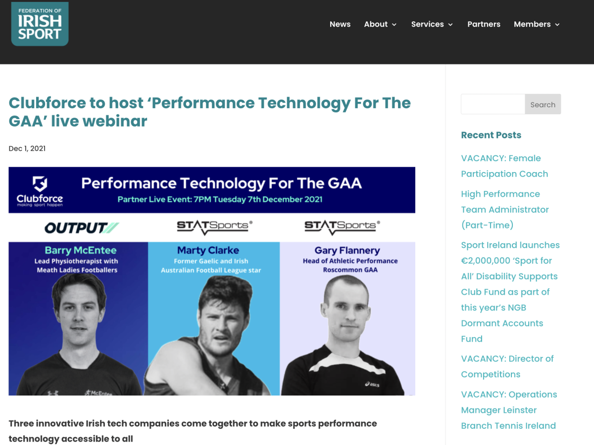 Clubforce to host ‘Performance Technology For The GAA’ live webinar - Clubforce